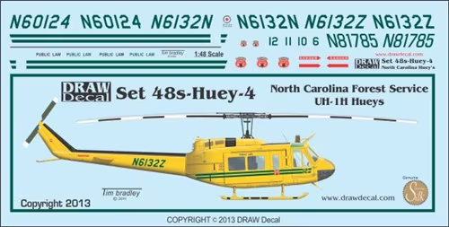 Draw Decal 48-HUEY-04 Bell UH-1 H Huey - North Carolina Forestry Service