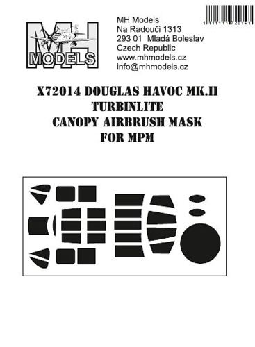 MH Models X72014 Douglas Havoc Mk.II Turbinlite canopy airbrush mask