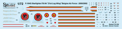 Syhart Decal 48-154 F-104G Starfighter FX-94 '21st Log Wing' - Belgian Air Force 2000/2002