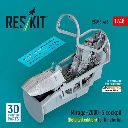 RES/KIT U48-0465 Dassault Mirage-2000-5 - 3D-Printed Cockpit Detailed Edition (for Kinetic Kits)