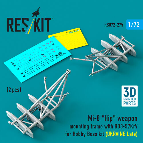 RES/KIT U72-0275 Mil Mi-8 "Hip" - 3D-Printed Weapon Mounting Frame with BD3-57KrV - Ukraine Late (2 pcs / for Trumpeter Kits)