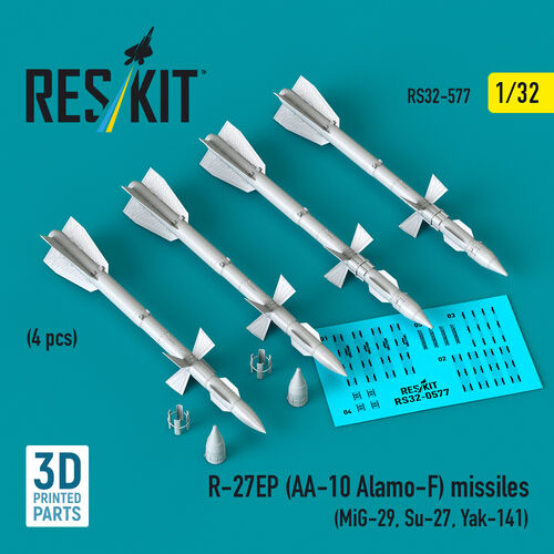 RES/KIT 32-0577 R-27EP (AA-10 Alamo-F) Missiles (4 pcs / 3D Printed)