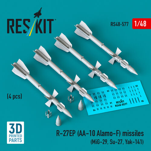 RES/KIT 48-0577 R-27EP (AA-10 Alamo-F) Missiles (4 pcs / 3D Printed)