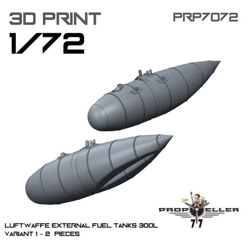 77propeller 7072 Luftwaffe External Fuel Tanks 300l Variant 1 (2 pcs / 3D-Printed)