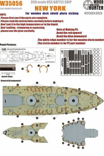 Flyhawk W35056 USS New York Wooden Deck with PE Parts (for Trumpeter 05339 Kit)