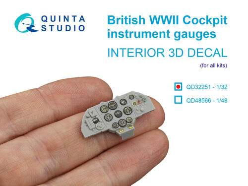 Quinta Studio QD32251 British WWII Cockpit Instrument Gauges 3D-Printed & Coloured Interior on Decal Paper (for All Kits)