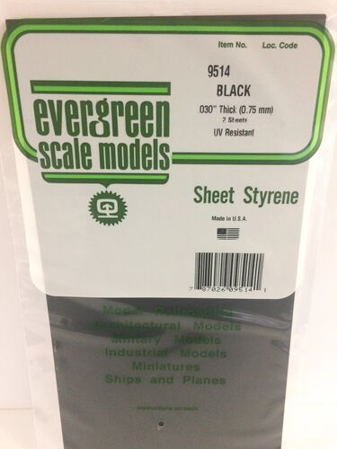 Evergreen 09514 Black Polystyrene Sheet (15 x 30 cm) 0,76 mm (1 pc)