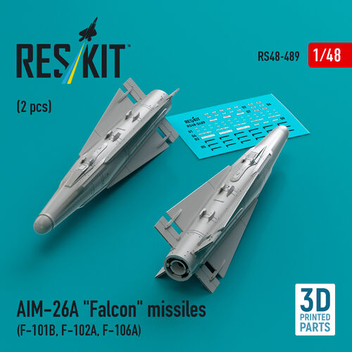 RES/KIT 48-0489 AIM-26A 'Falcon' Missiles (2pcs) (F-101B, F-102A, F-106A) (3D Printed)
