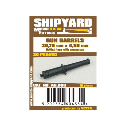 ShipYard AG008 Gun Barrels 30,75mm x 4,8mm - British Type With Monogram (10pcs)