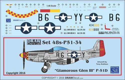 Draw Decal 48-P51-34 North American P-51 D - "Glamorous Glenn III" Gathering of Mustangs and Legends