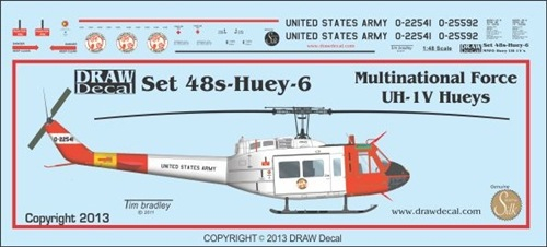Draw Decal 48-HUEY-06 Bell UH-1 V Huey - Multinational Force & Observers (MFO)