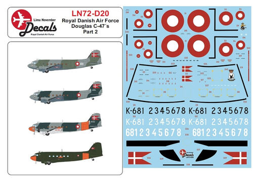 Lima November Decals 72-D20 Douglas C-47 in RDAF Service Part 2 (with masks for Aifix kits)