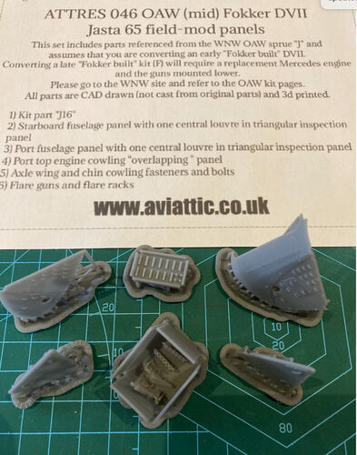Aviattic ATTRES046 Fokker D.VII (OAW built) - "mid" production Jasta 65 field-mod cowling panel (for Wingnut Wings kits) kit