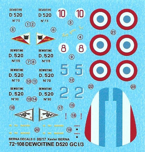 Berna Decals 72108 Dewoitine D.520 GC I/3 Decals