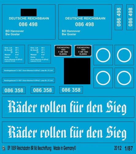 Peddinghaus-Decals 1859 Markings For The Br 58 Of The German Reichsbahn