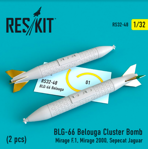 DISCONTINUED RES/KIT 32-0048 BLG-66 Belouga Cluster Bomb 2 pcs Mirage F.1, Mirage 2000, Sepecat Jaguar