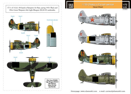 SBS Model D72003 Polikarpov I-153 Finnish Air Force WW II