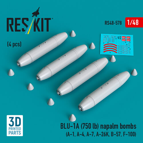 RES/KIT 48-0578 BLU-1A (750 lb) Napalm Bombs (4 pcs / 3D Printed)