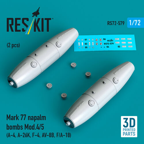 RES/KIT 72-0579 Mark 77 Napalm Bombs Mod.4/5 (2 pcs / 3D Printed)