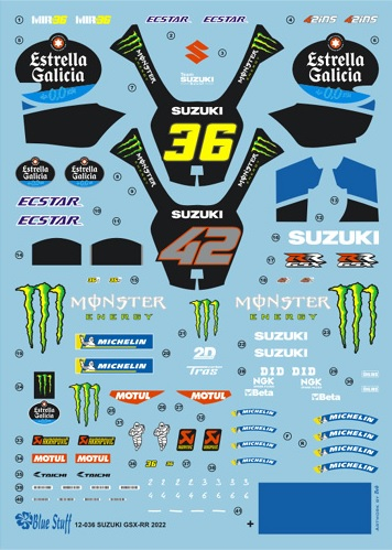 Blue Stuff 12-036 Suzuki GSX-RR Moto GP 2022 Decals (for Tamiya 14139 kit)
