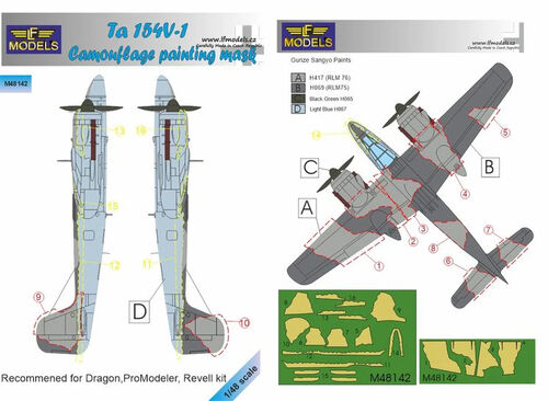LF Models M48142 Focke-Wulf Ta 154 V-1 - Camouflage Painting Mask (for Dragon / ProModeller and Revell Kits)