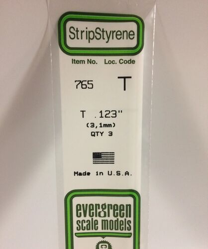 Evergreen 00765 Polystyrene "T" Shapes 3,1 mm (35 cm) (1 pc)