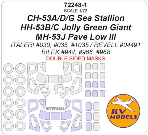 KV Models 72248-1 MH-53 J Pave Low III / HH-53 B/C Jolly Green Giant and CH-53 A/D/G Sea Stallion - Double-sided Painting Masks (for Italeri / Revell and Bilek Kits)