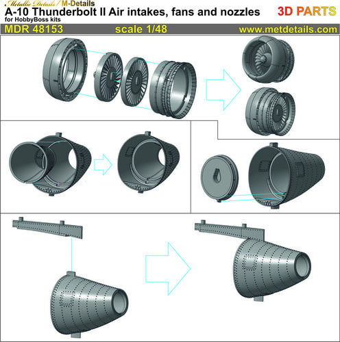 Metallic Details MDR48153 Fairchild A-10 A/B/C Thunderbolt II - Air intakes, fans and nozzles (designed to be used with Hobby Boss kits)