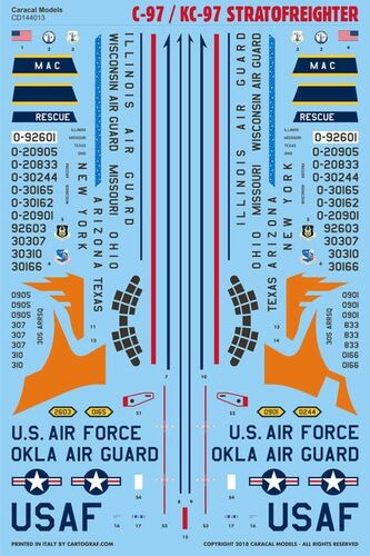Caracal Models 144013 Boeing C-97/KC-97 Stratofreighter - multiple marking options for USAF C-97 / KC-97 Stratofreighter transport & tanker aircraft.