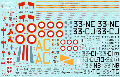 Berna Decals 48101 Dassault Mirage III R/RD Decals (8 schemes)