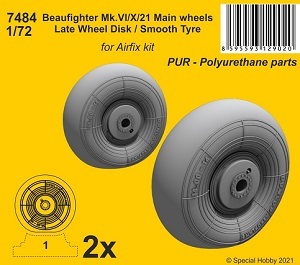 CMK K7484 Beaufighter Mk.VI/X/21 Main wheels Late Wheel Disk / Smooth Tyre (for Airfix kit)
