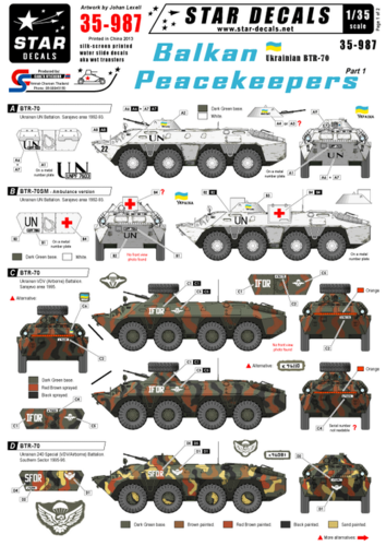 Star-Decals 35-987 Balkan Peacekeepers # 1. Ukrainian BTR-70.