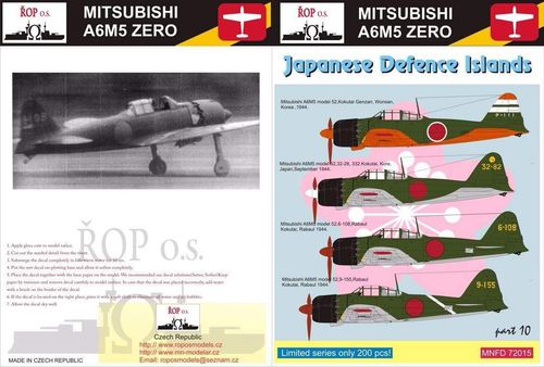 Ropos Models MNFDL72015 Mitsubishi A6M5 Zero Model 52 - Japanese Defence Islands