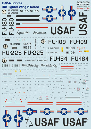 Print Scale 72-536 North American F-86 A Sabres - 4th Fighter Wing in Korea Part 1