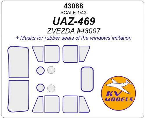 KV Models 43088 Soviet Military Off-Road Vehicle UAZ-469 - Painting Masks ( for Zvezda 43007 Kits)