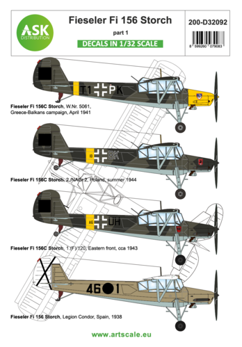 Art Scale Kit D32092 Fieseler Fi 156C Storch Part 1 - Legion Condor, Over Balkan And East Front