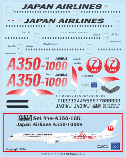 Draw Decal 44-A350-16K Airbus A350-1000 - Japan Airlines