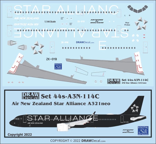 Draw Decal 44-A3N-114C Airbus A321neo - Air New Zealand Star Alliance with Coroguard