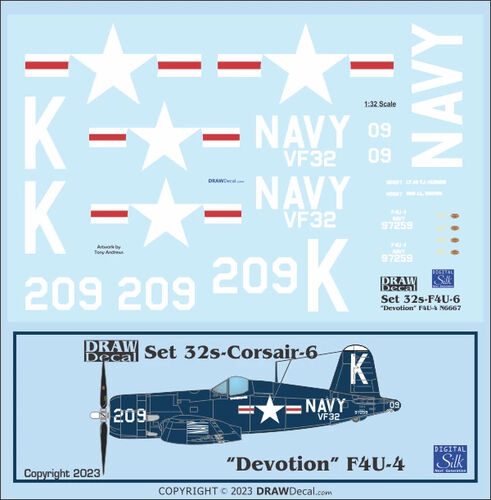 Draw Decal 32-CORSAIR-06 Vought F4U-4 Corsair -VF-32 "Devotion" (N6667)