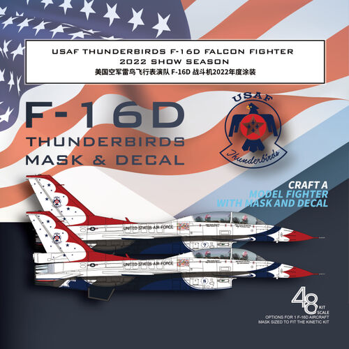 Galaxy-Model D48081 USAF Thunderbirds F-16D Falcon Fighter 2022 Show Season - Color Separation Die-Cut Flexible Mask And Decal (For Kinetic 48105)