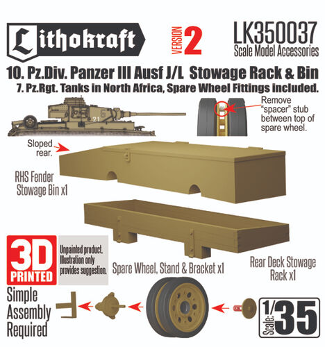 Lithokraft Range 350037 10 Pz.Div. Panzer III Ausf J/L Stowage Rack And Bin Version 2