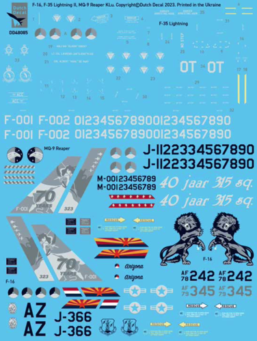 Dutch Decal 48085 F-16 / F-35 Lightning II / MQ-9 Reaper KLu (Dutch Air Force)