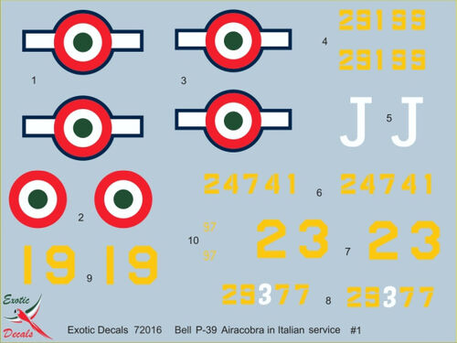 Exotic Decals 72016 Italian Cobras #1 Bell P-39 In Regia Aeronautica - Part 1
