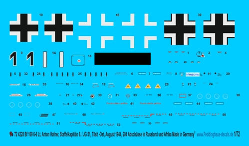 Peddinghaus-Decals 4228 Bf-109 G-6 Lt. Anton Hafner, Staffelkapitän 8 /JG 51 Tilsit-Ost, August 1944