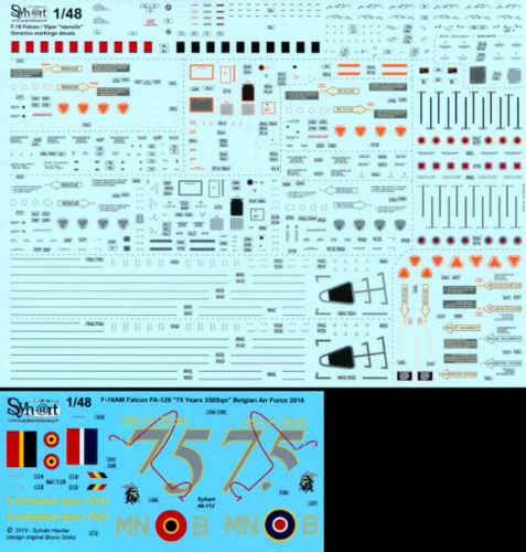 Syhart Decal 48-112 F-16AM Falcon FA-129 "75 Years 350Sqn" 2016 + Stencils
