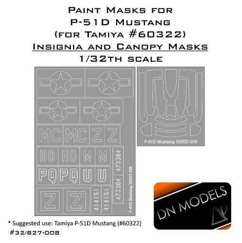 DN Models 32-827-008 Paint Masks For Tamiya P-51D Mustang Insignia And Canopy