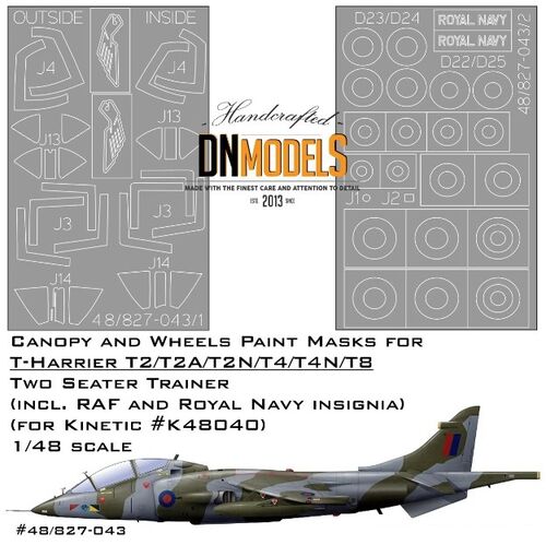 DN Models 48-827-043 Canopy And Wheels Paint Masks For Kinetic T-Harrier With RAF And Royal Navy Insignia