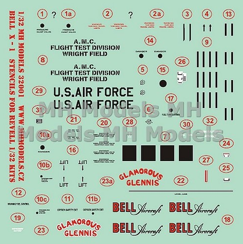 MH Models D32001 Bell X-1 Stencils