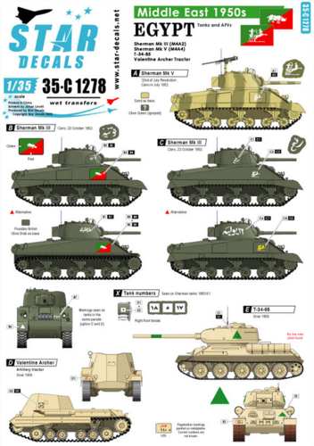 Star-Decals 35-C1278 Middle East in the 1950s. Egypt Shermans and T-34 tank markings.