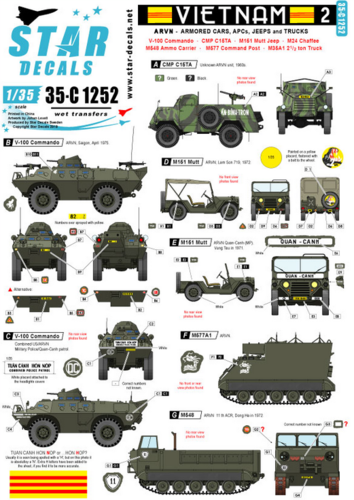 Star-Decals 35-C1252 Vietnam # 2. ARVN V-100 Commando, Greyhound and other AFVs in South Vietnam army.